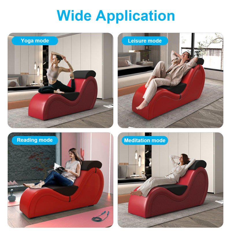 Wrought Studio™ Fitser Vegan Faux Leather Chaise Lounge, Yoga Chairs for Stretching Exercising ...